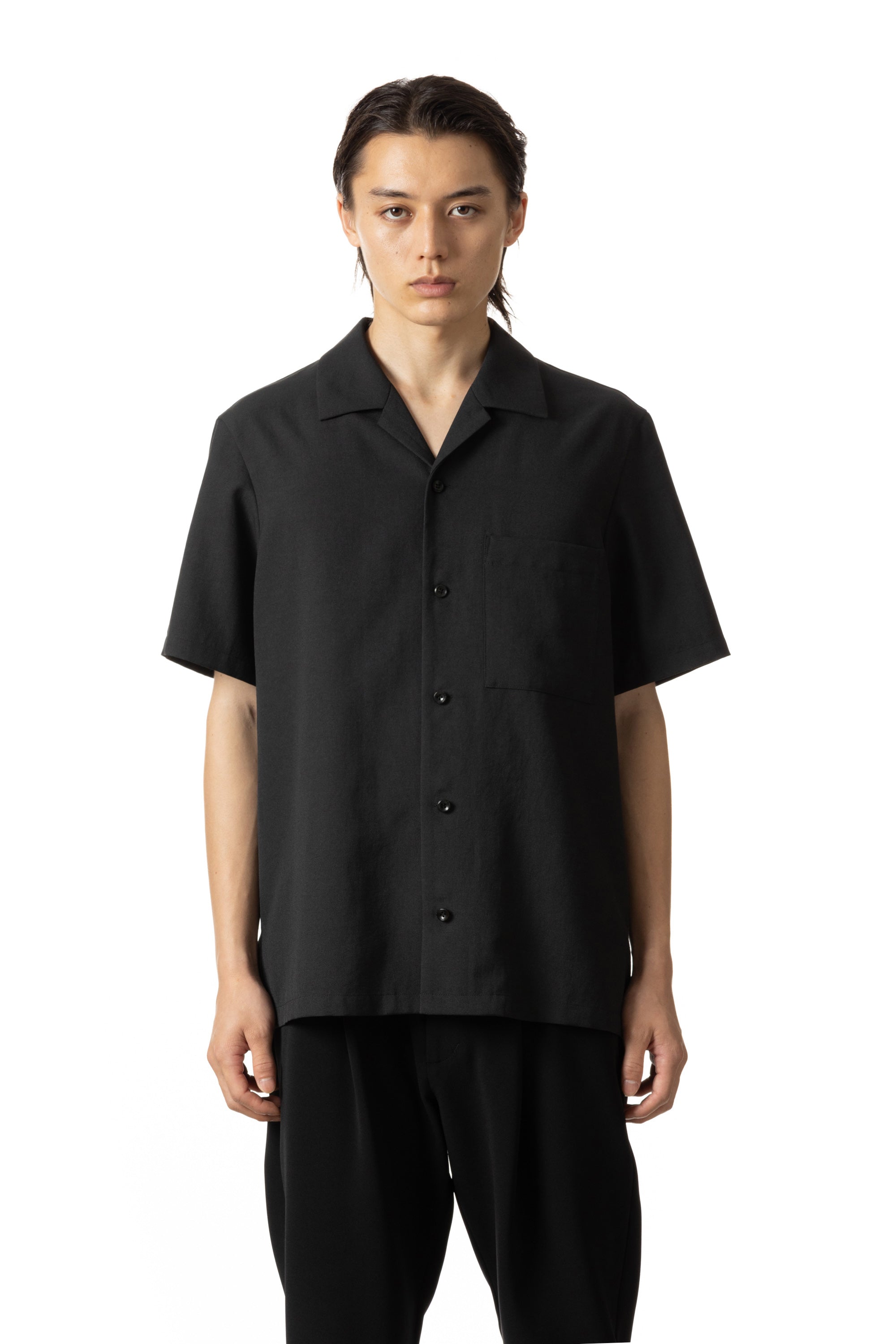 AS51-029 ポリエステル/コットン/リネンツイル オープンカラーシャツS/S